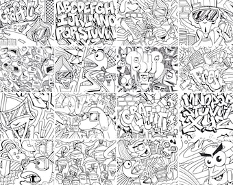 DOWNLOADABLE - Graffiti Alphabet Coloring Page - Etsy