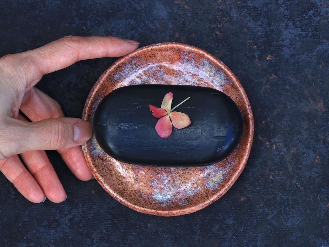Round Ceramic Soap Dish With Drainage Holes on Feet – Rustic Red Brown ...