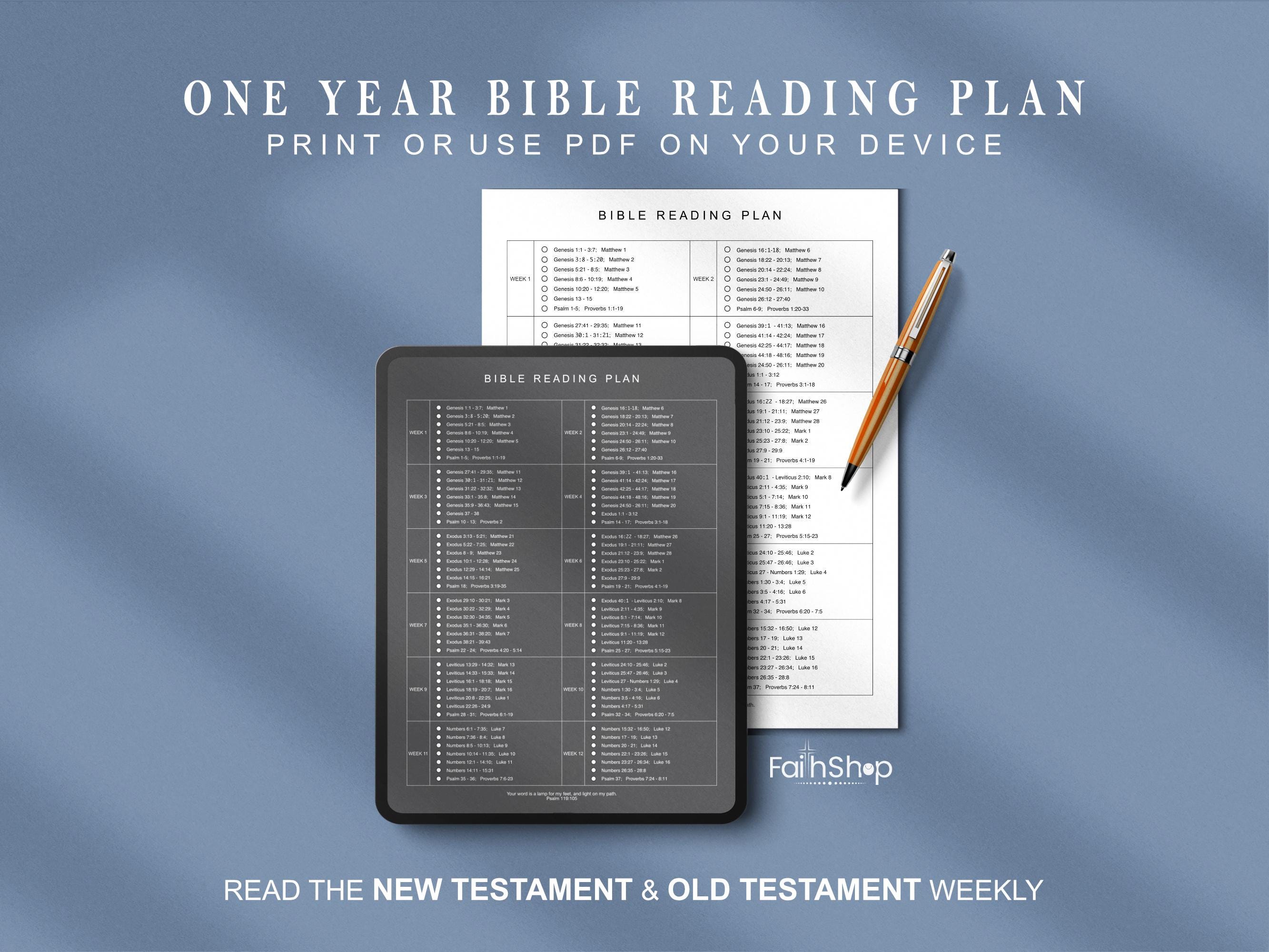 Printable One Year Bible Reading Plan, 52 Week Bible Reading Plan ...