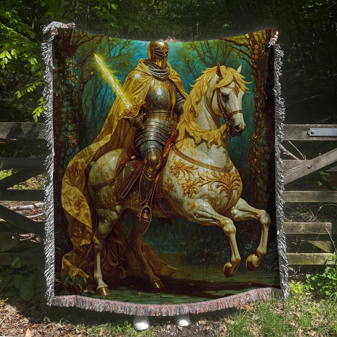 Epic Medieval Knight Woven Blanket – DND Fantasy Warrior Art Tapestry ...
