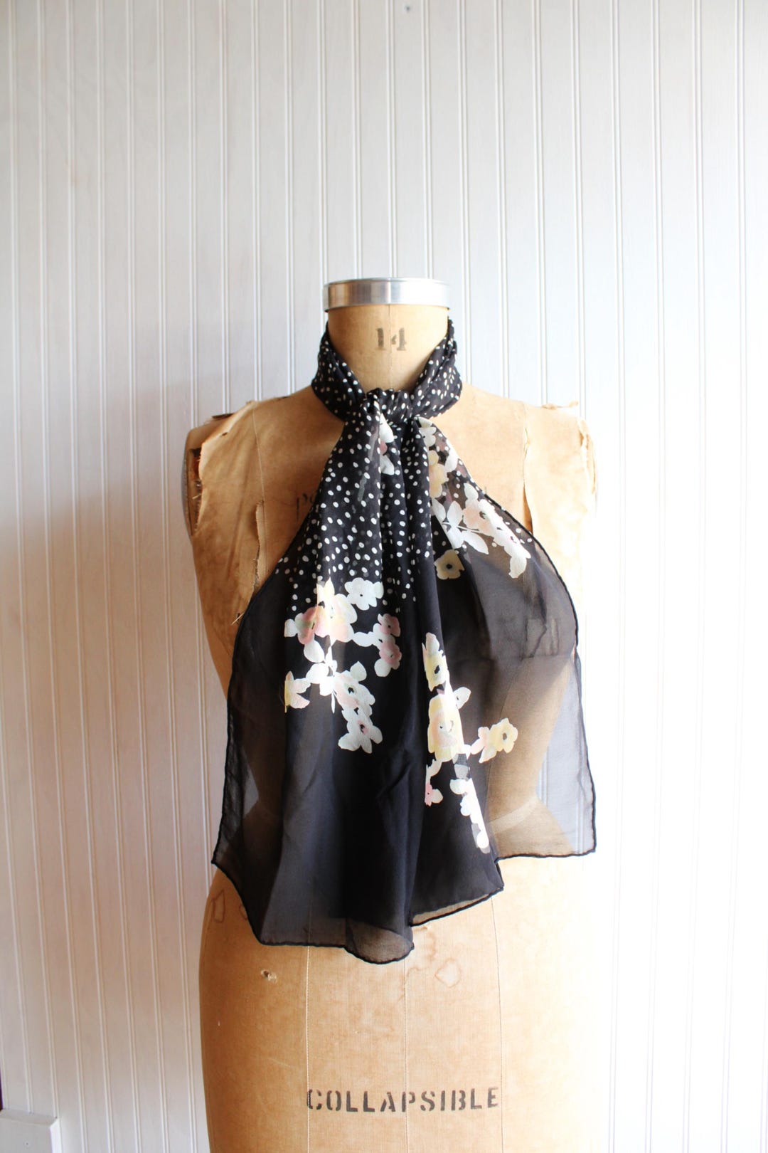Vintage Long and Sheer Floral Scarf, 90s Black Bow Scarf. - Etsy