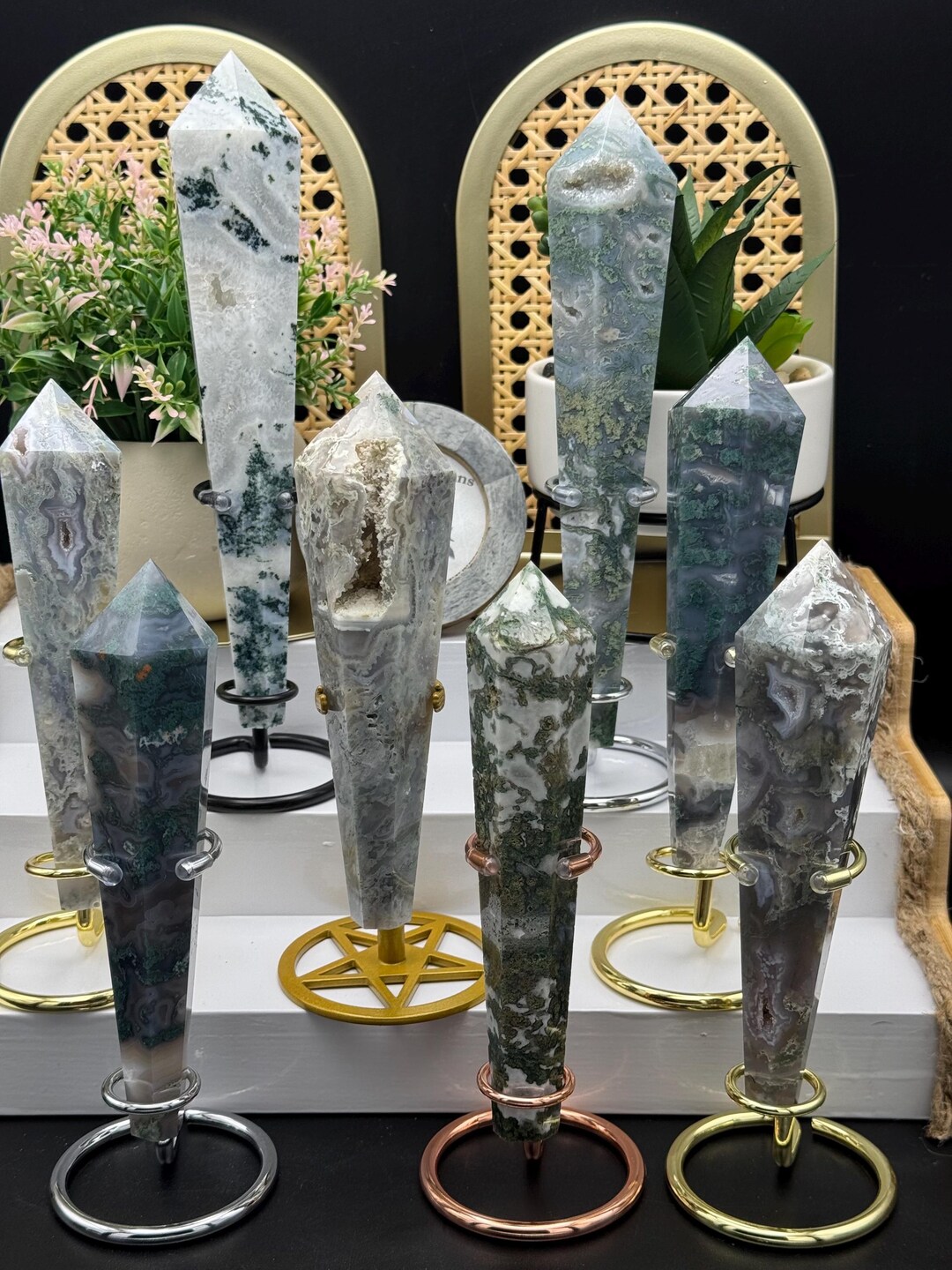 Moss Agate Wands – Elevate Your Energy and Space - Etsy