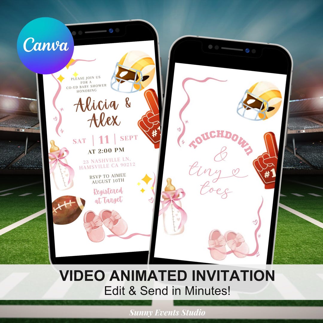 Pink Hand Drawn Quirky Touchdown and Tiny Toes Video Invitation ...