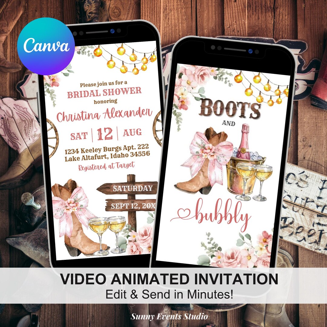 Boots and Bubbly Bridal Shower Video Invitation, Southwest Texas Bridal ...