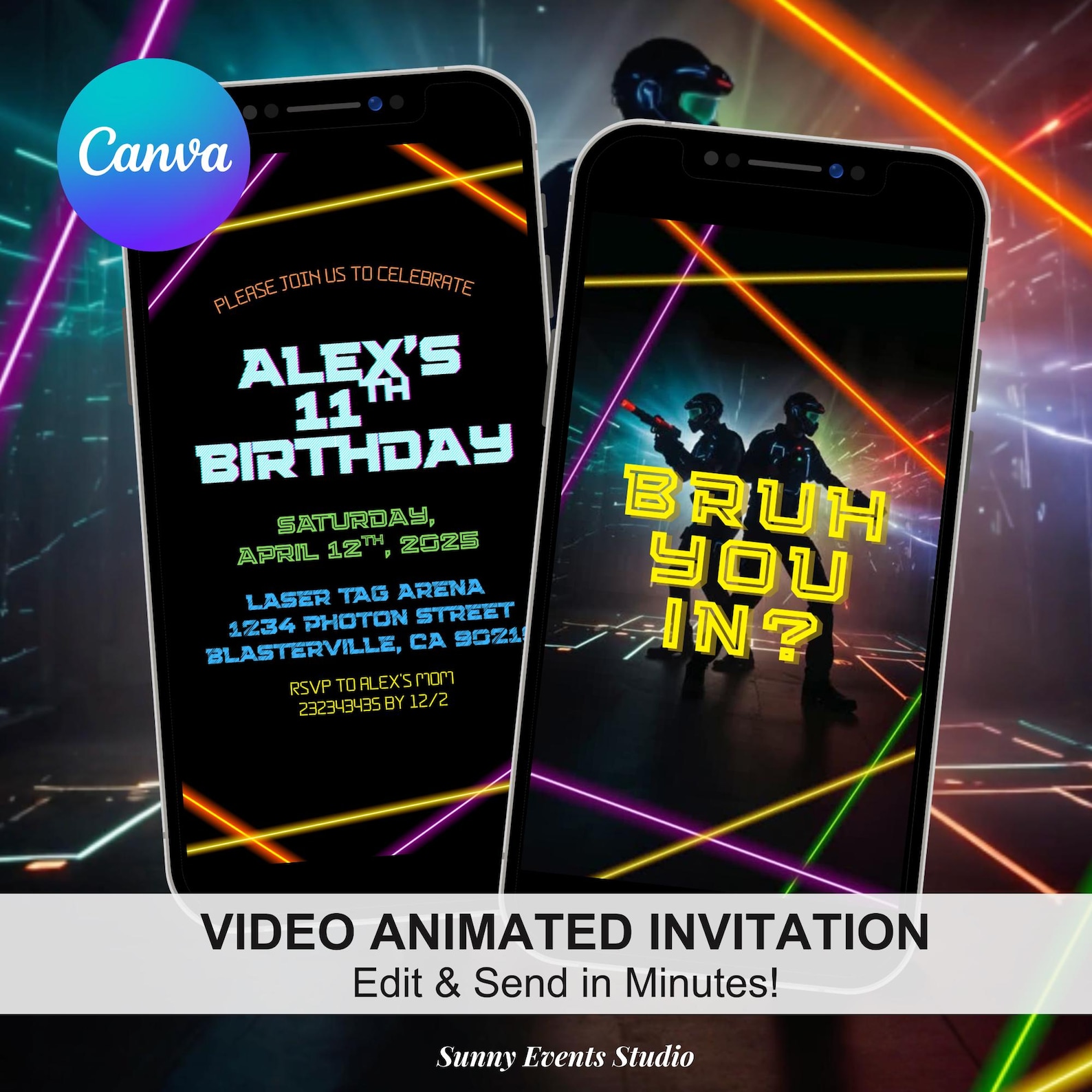 Animated Laser Tag Birthday Invitation, Digital Laser Tag Party ...