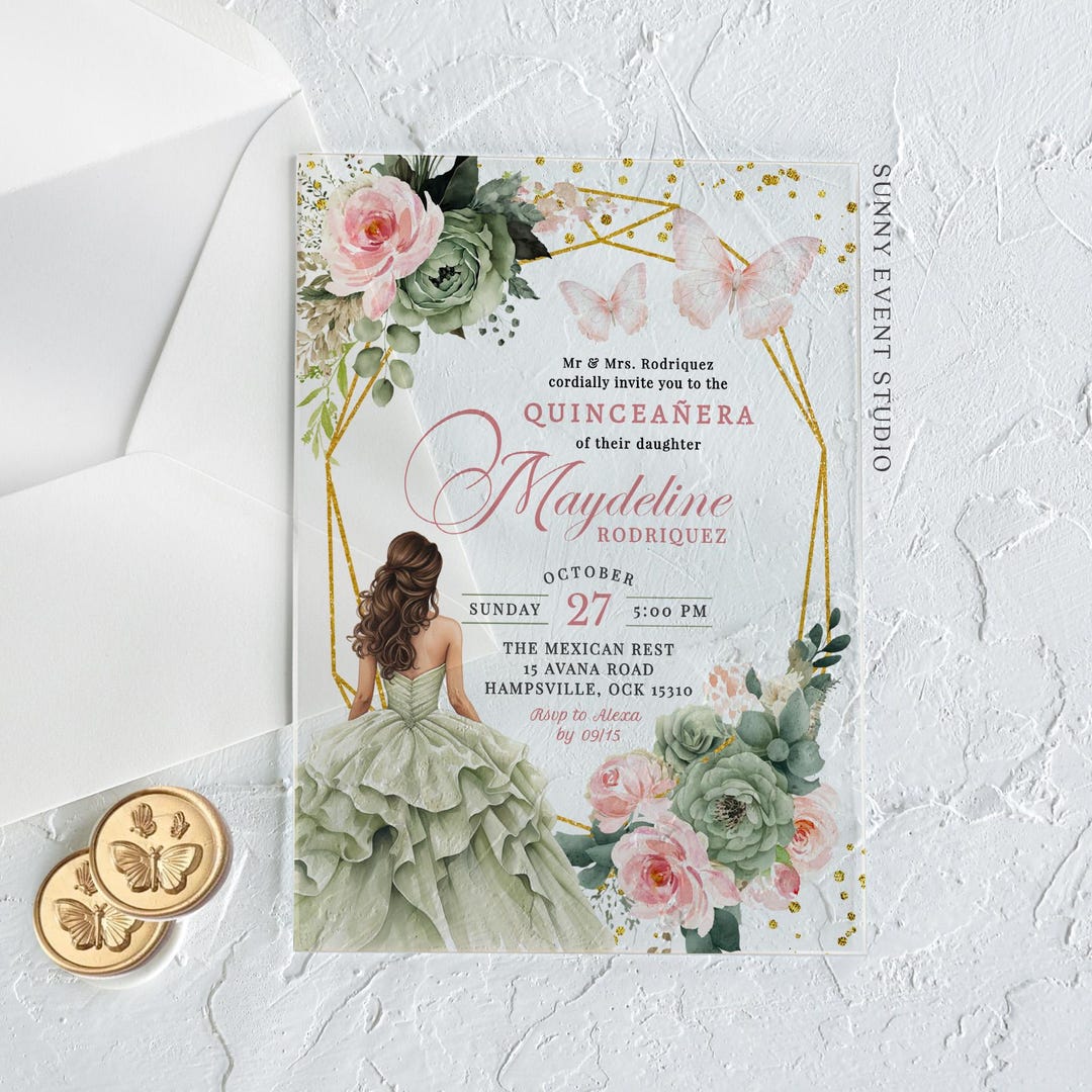 Quinceanera Sage Green and Blush Pink Floral Princess Arch Acrylic ...