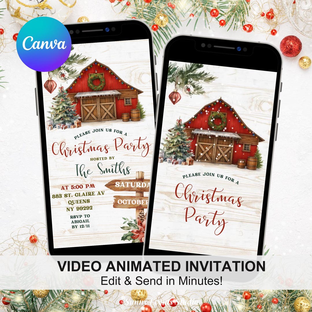 Winter Rustic Country Holiday Barnyard Party Invitation, Wooden ...