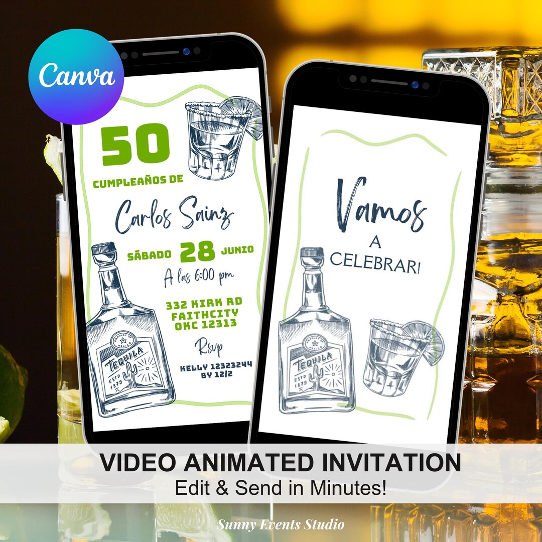 Spanish Mexican Tequila Man Birthday Party Video Invitation, Fiesta ...