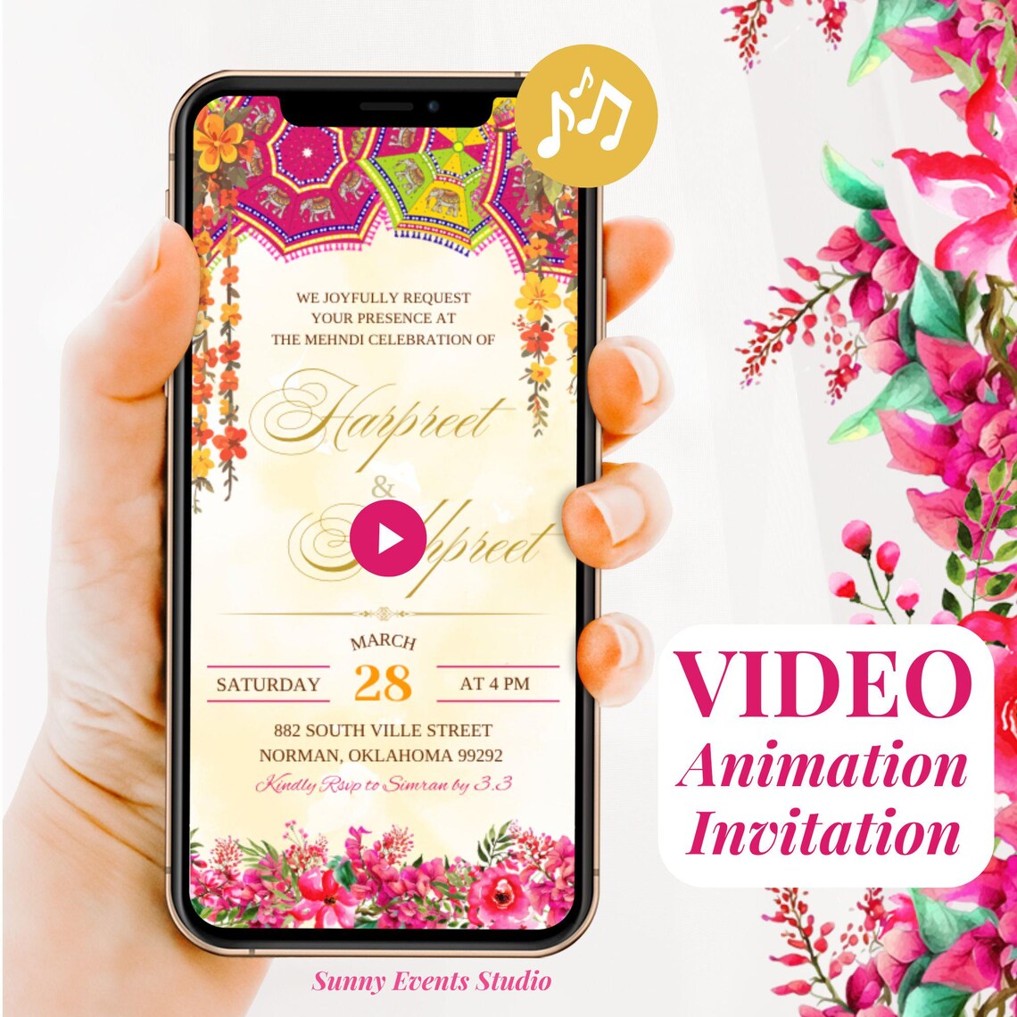 Animated Mehndi, Mehendi, Mendi Video Invitation, Dholki Animated ...