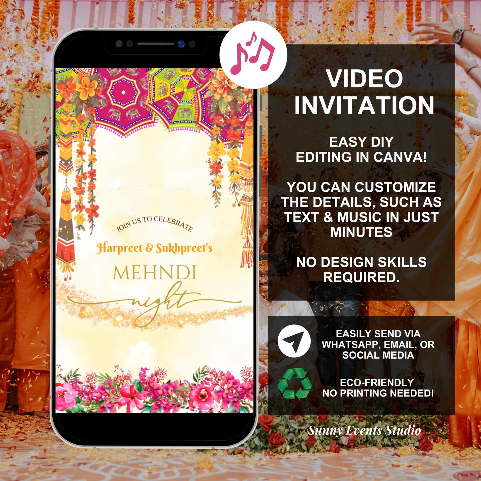 Animated Mehndi, Mehendi, Mendi Video Invitation, Dholki Animated ...
