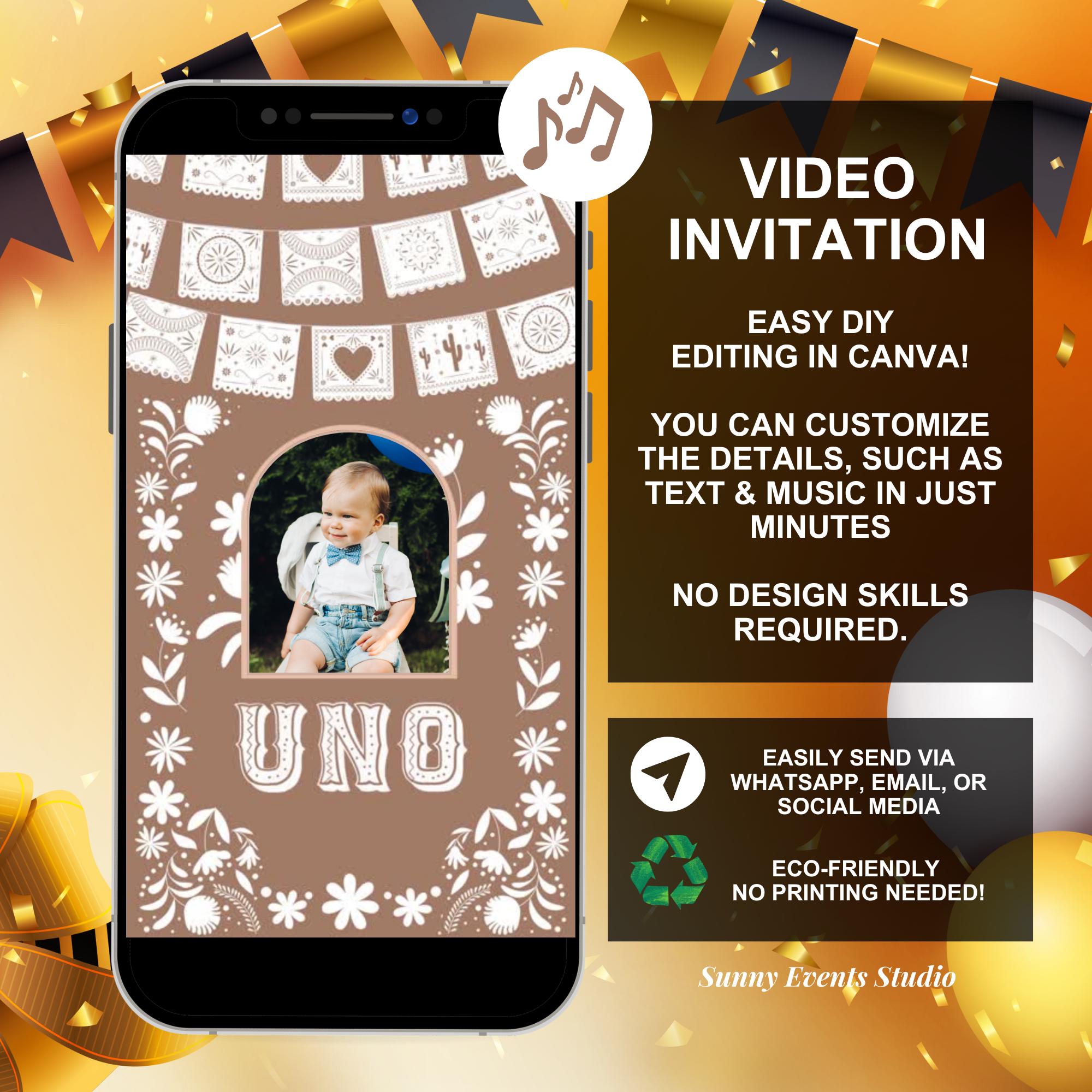 Brown Cielito Lindo Uno Birthday Photo Invitation, Mexican Talavera 1st ...