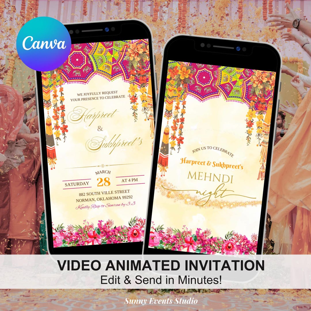 Animated Mehndi, Mehendi, Mendi Video Invitation, Dholki Animated ...