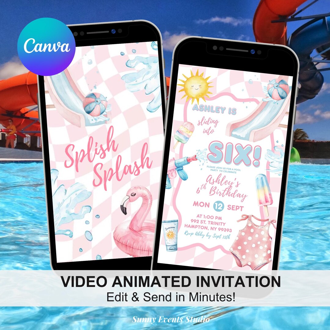 Pink Groovy Pastel Pool Summer Party Birthday Invitation, Splish Splash ...