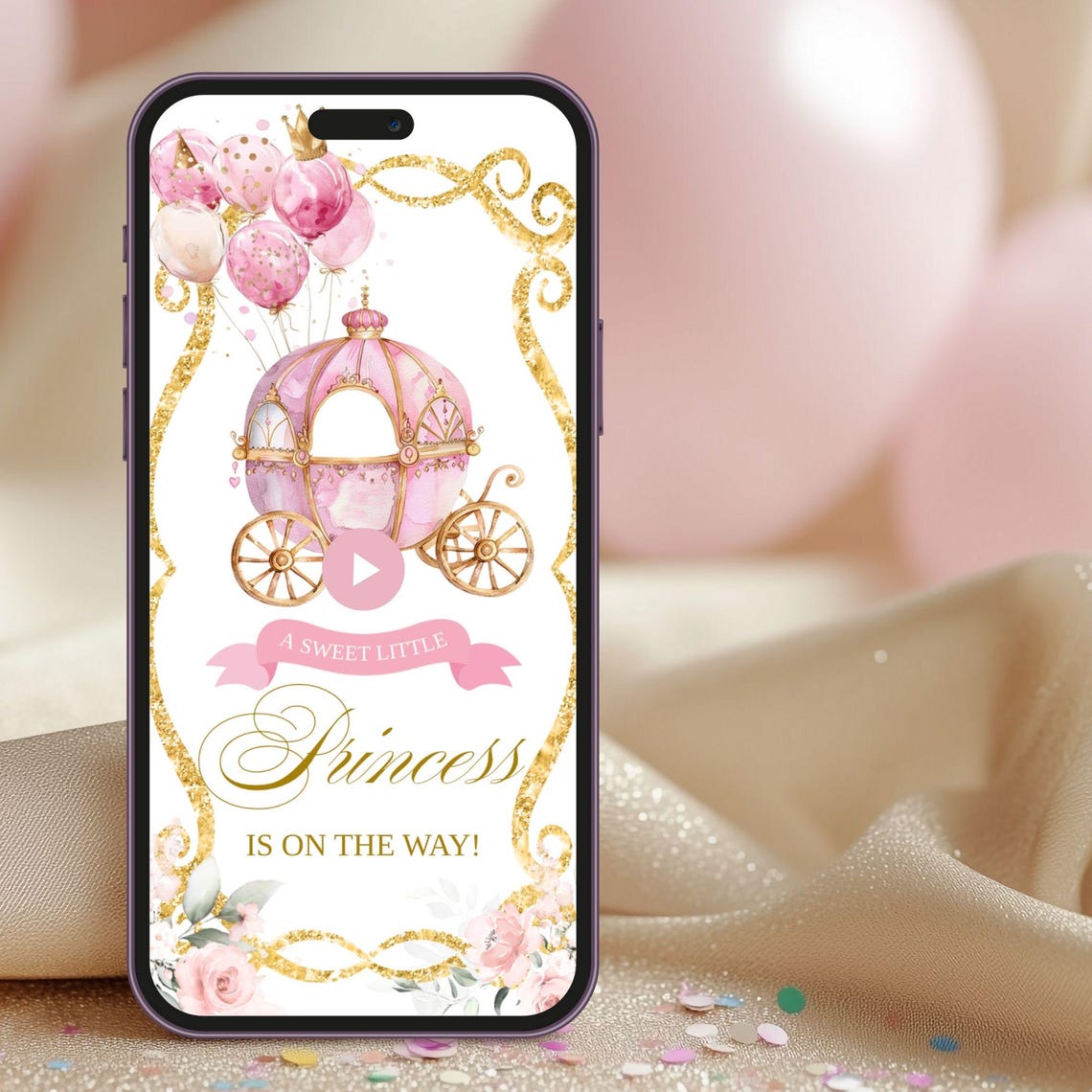 Animated Sweet Little Princess Baby Shower Video Invitation, Royal ...