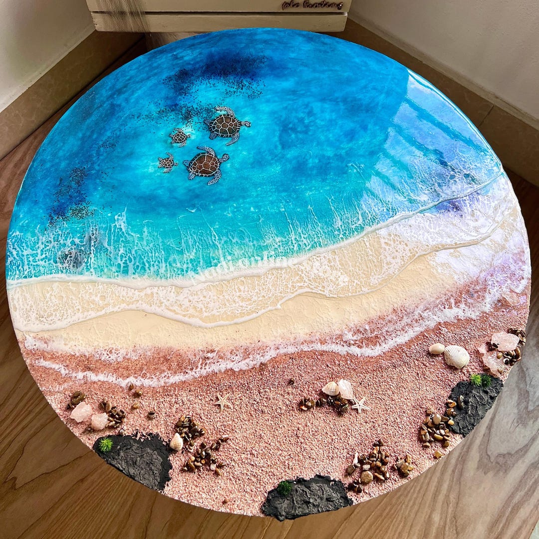 Resin Ocean Sea Turtle Coffee Table With Metal Legs Beach Themed End ...