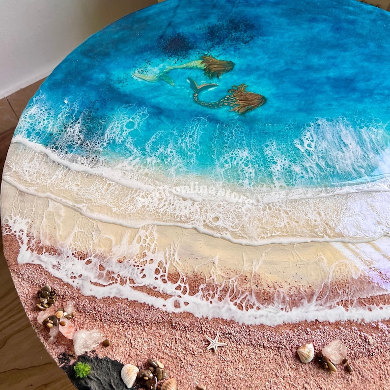 Ocean Resin Coffee Table With Mermaids Handmade Epoxy Coastal Beach ...