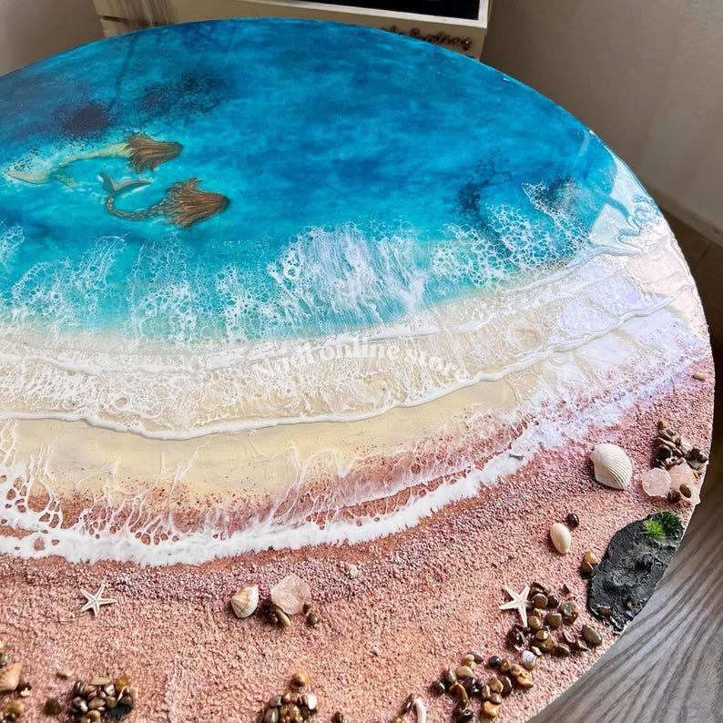 Ocean Resin Coffee Table With Mermaids Handmade Epoxy Coastal Beach ...