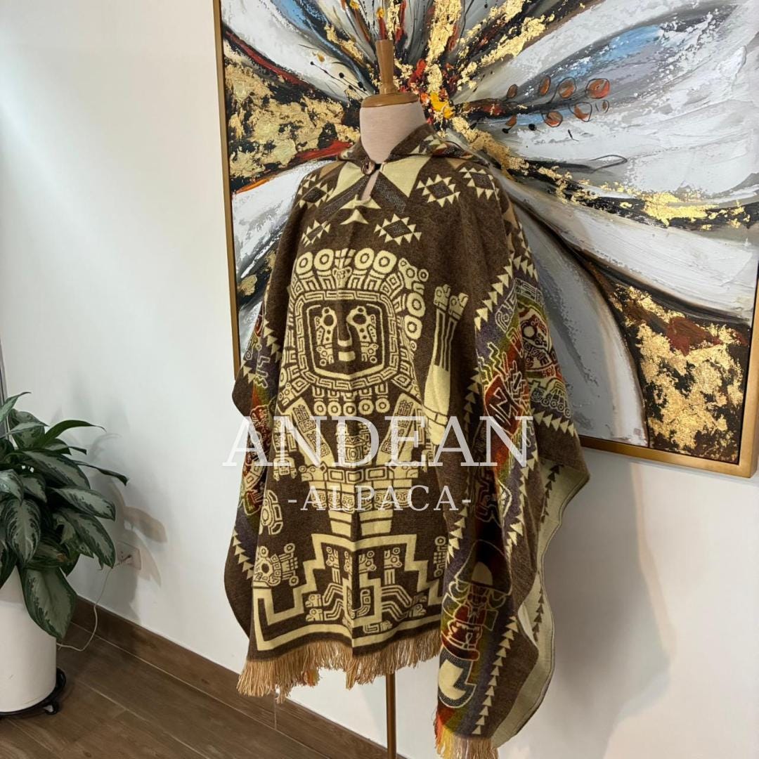 Handmade Inca Poncho With Hood / Warm Unisex Peruvian Alpaca Wool ...