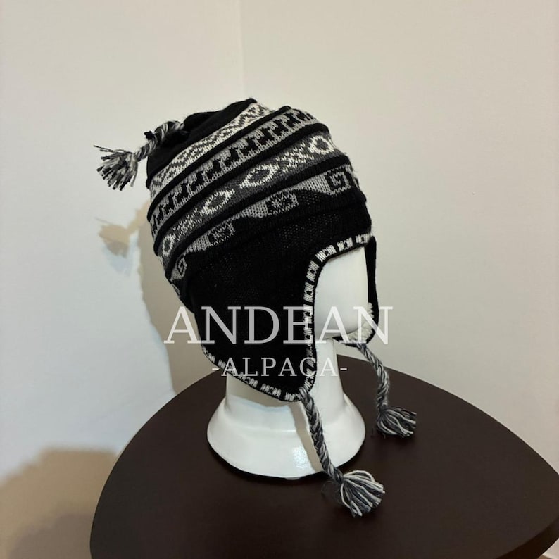 Chullo peruano con forro de lana de alpaca – Gorro andino con orejeras ...