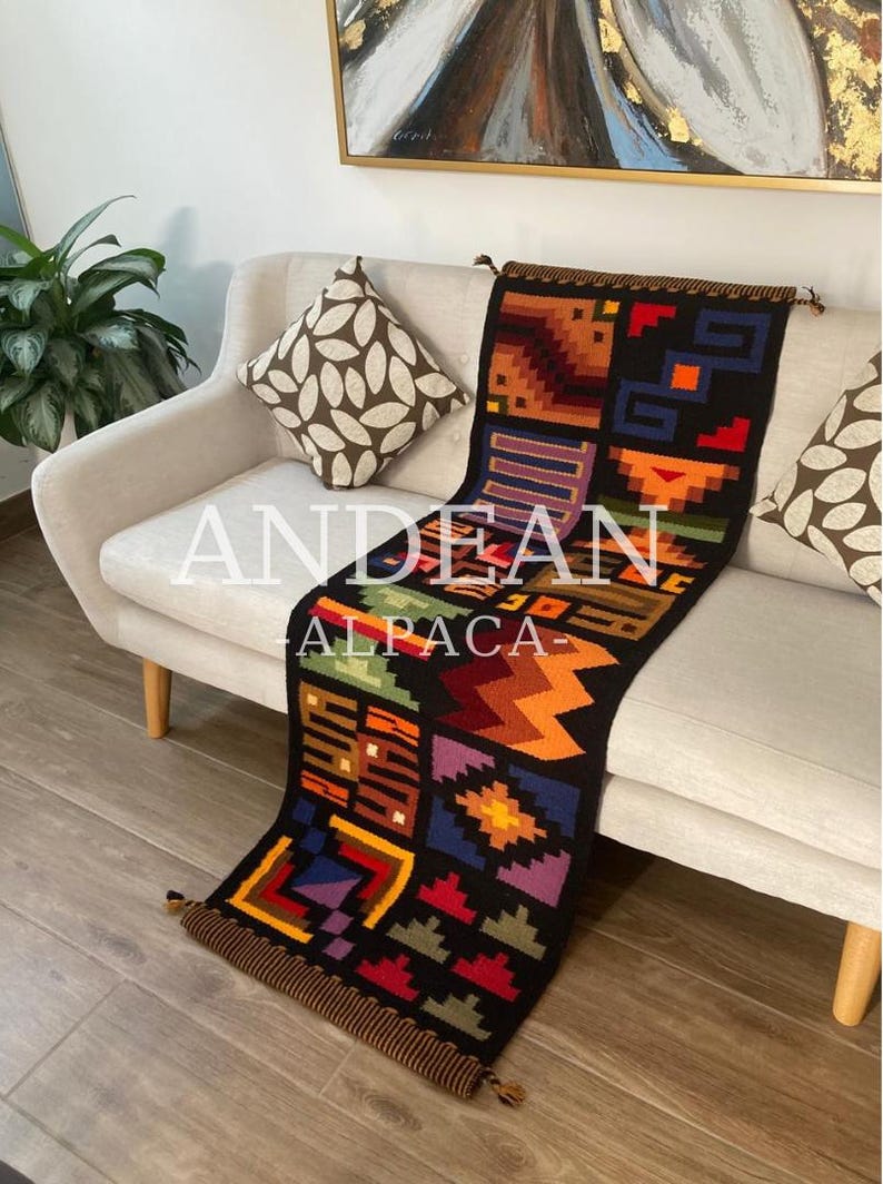 Handwoven Inca Tapestry Wall Hanging – Black Andean Calendar Textile ...