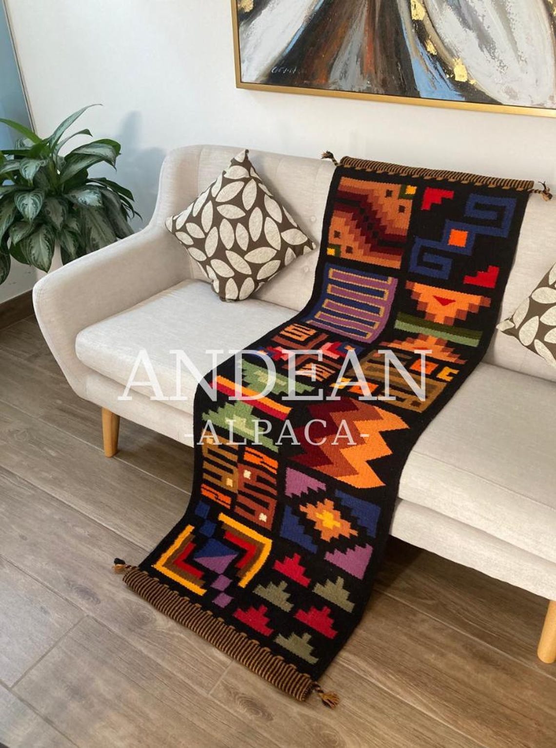 Handwoven Inca Tapestry Wall Hanging – Black Andean Calendar Textile ...