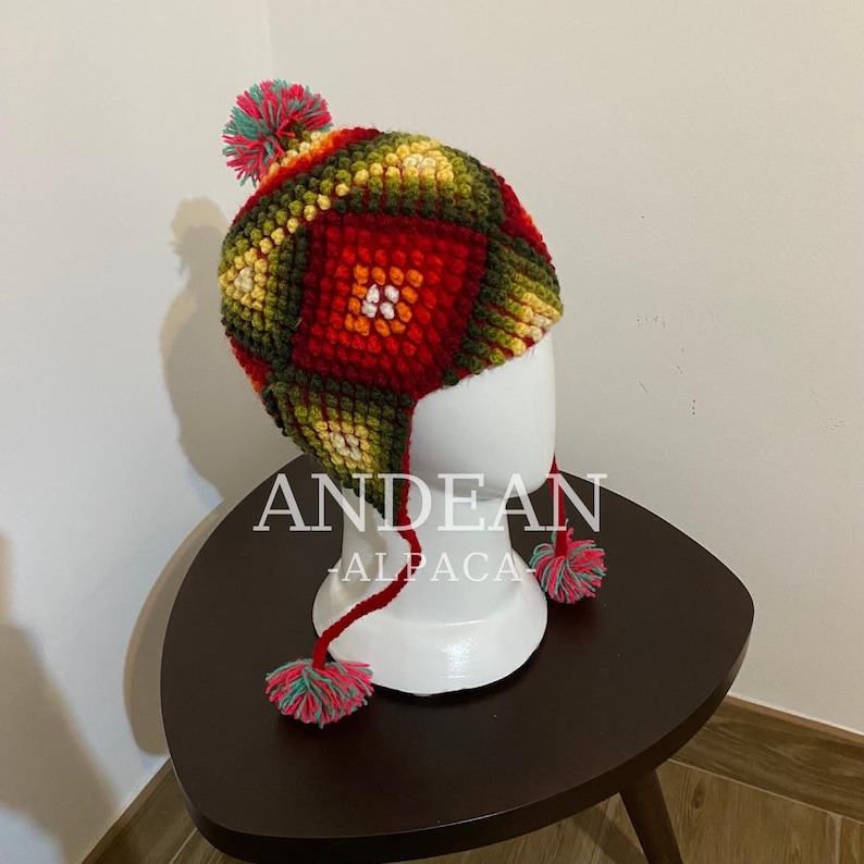 Chullo peruano con forro de lana de alpaca: gorro andino con orejeras ...