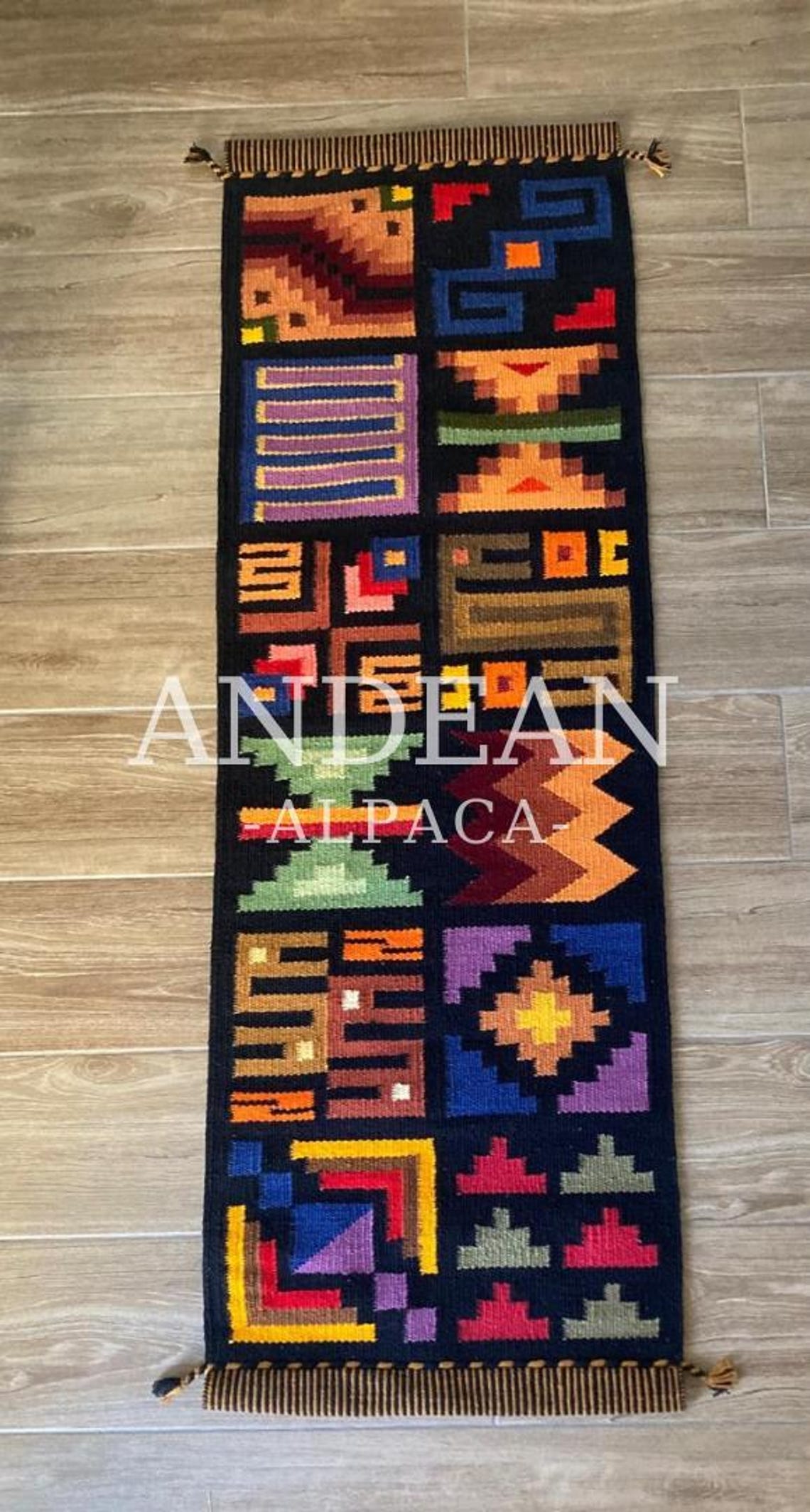 Handwoven Inca Tapestry Wall Hanging – Black Andean Calendar Textile ...