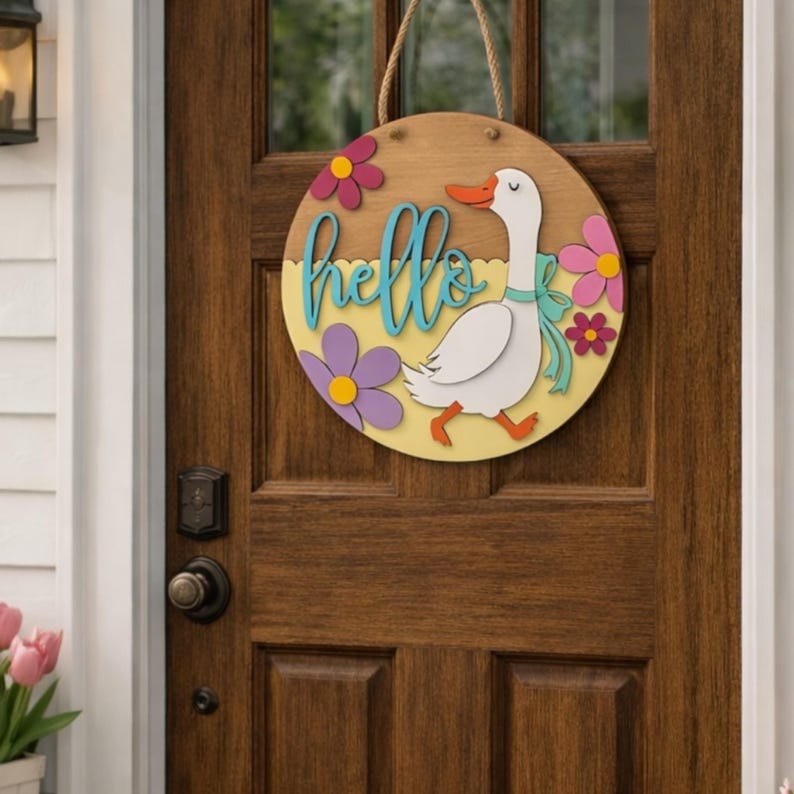 Hello Goose Spring Door Hanger | Farmhouse Welcome Sign - Etsy