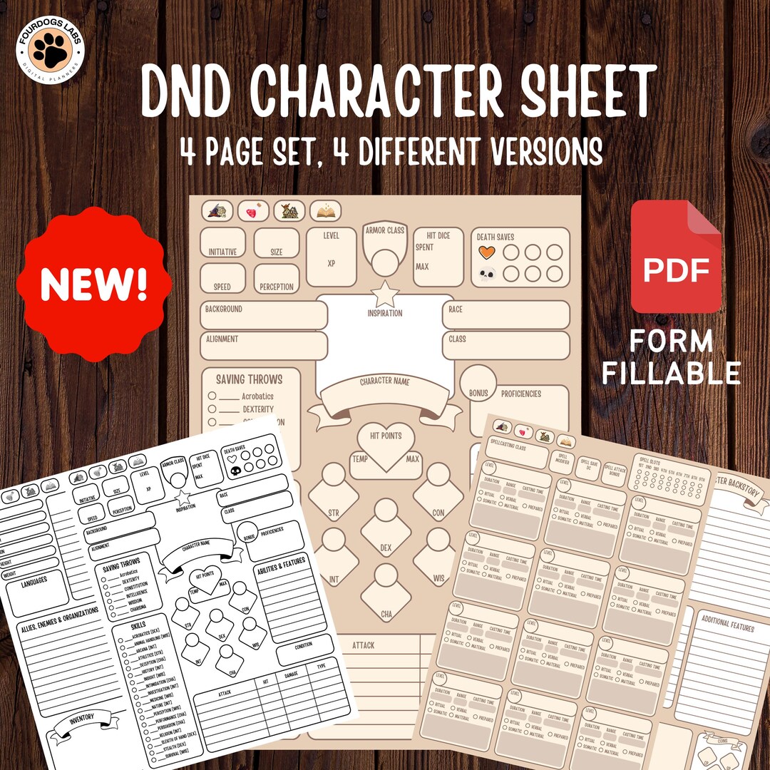 Dnd 5E Character Sheet, Dungeons and Dragons Form Fillable Character ...