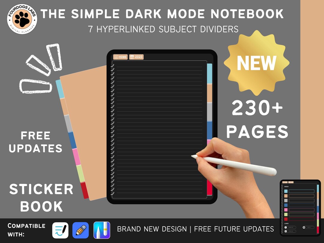 Dark Mode Digital Note Organizer for Students | Custom Subject Dividers ...