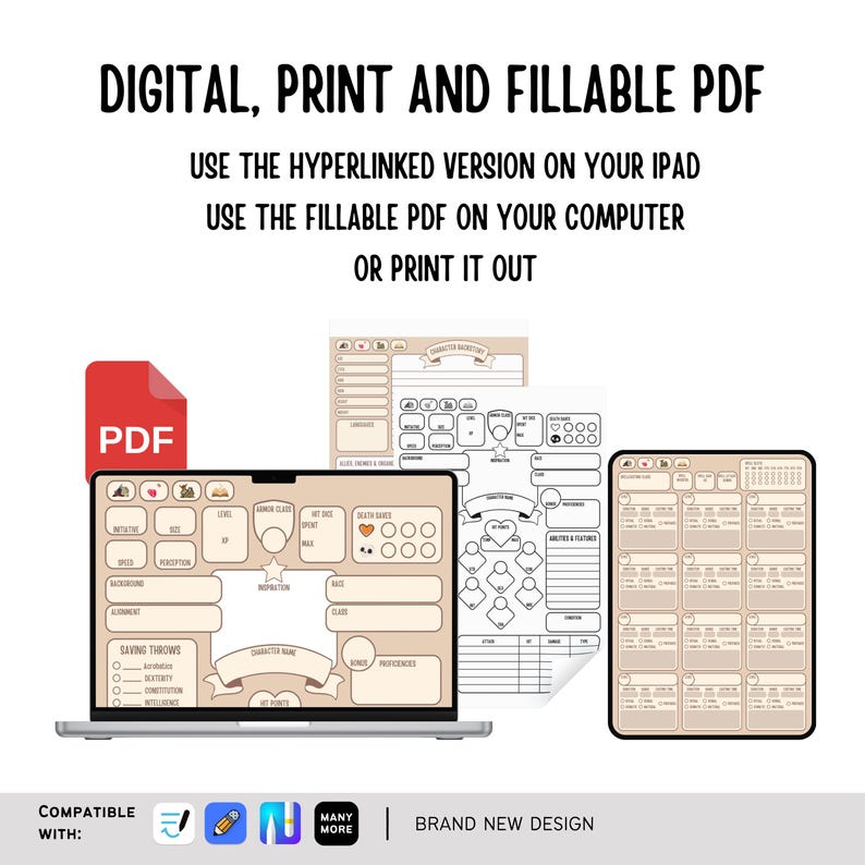Dnd 5E Character Sheet Digital Download, Dungeons and Dragons, RPG ...