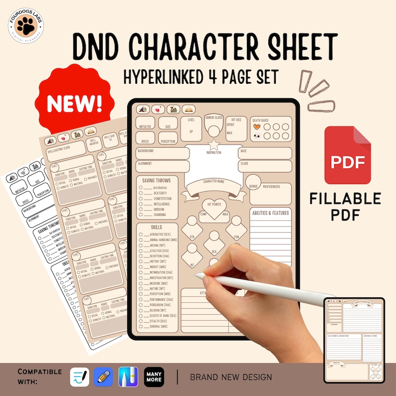 Dnd 5E Character Sheet Digital Download, Dungeons and Dragons, RPG ...