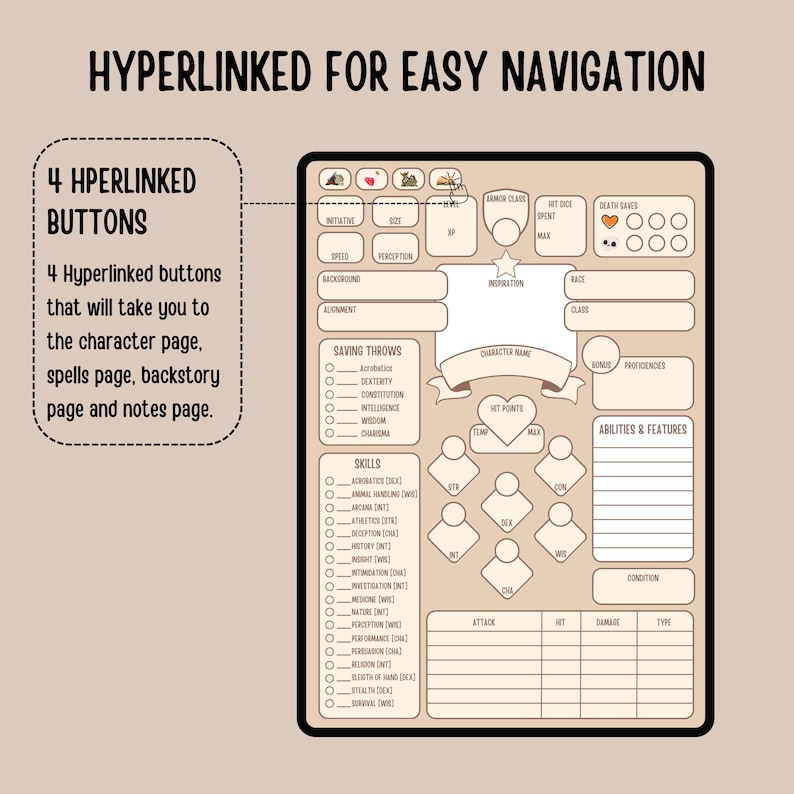Dnd 5E Character Sheet Digital Download, Dungeons and Dragons, RPG ...