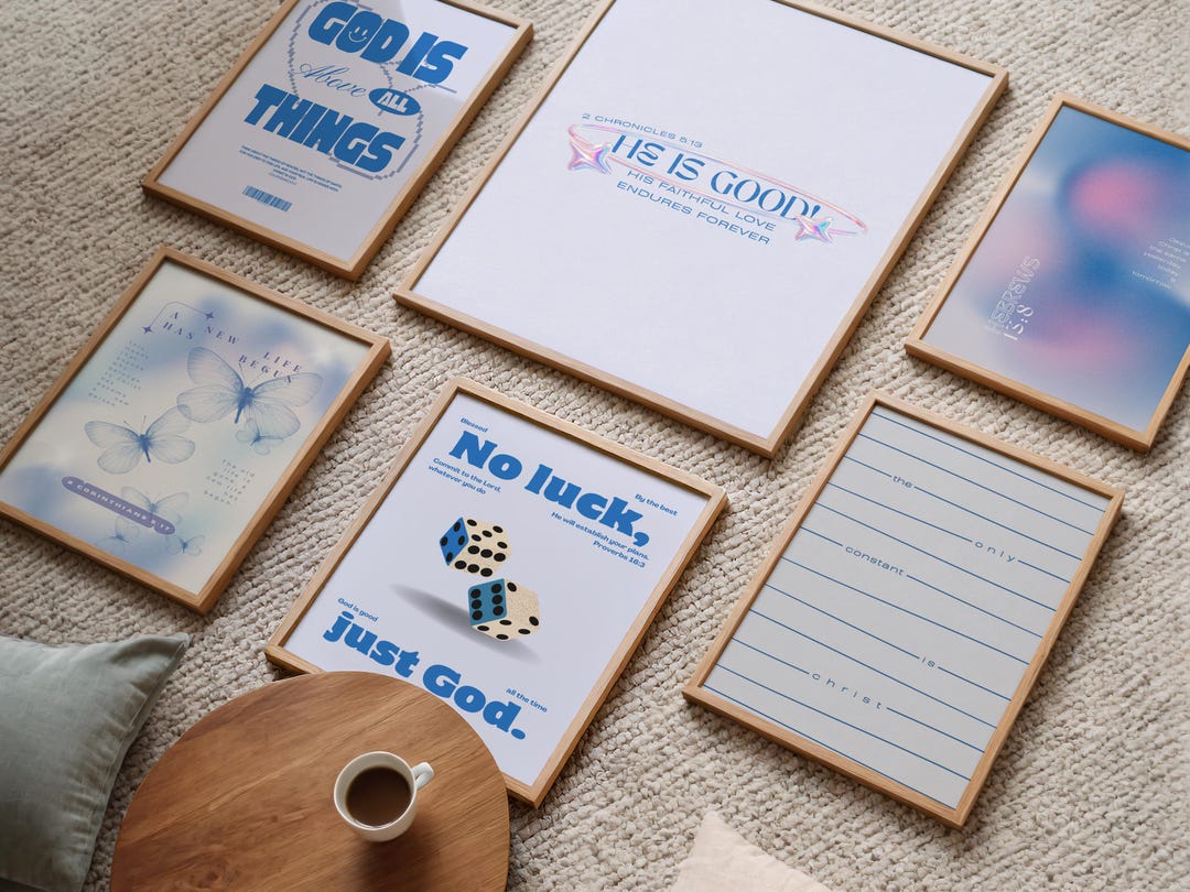 Blue Christian Digital Wall Art Set, Bible Verse Wall Art, Trendy Wall ...