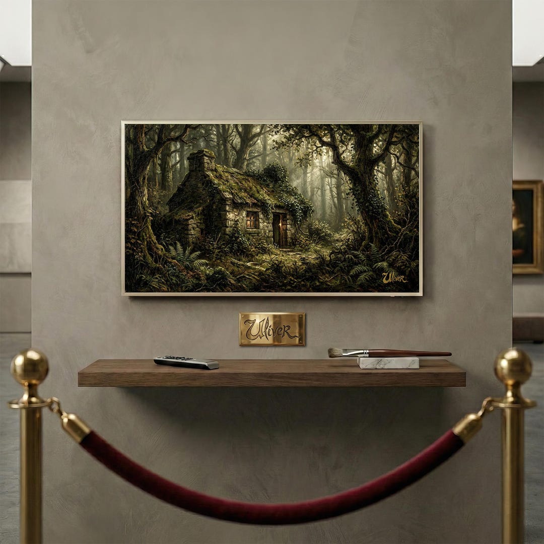 Vintage Enchanted Forest TV Art | Mossy Irish Cottage Oil Painting | St ...