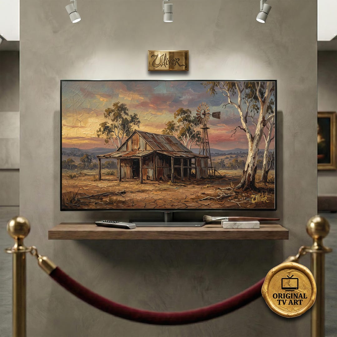 Outback Station at Twilight - Antique Australian Wool Shed Oil Painting ...