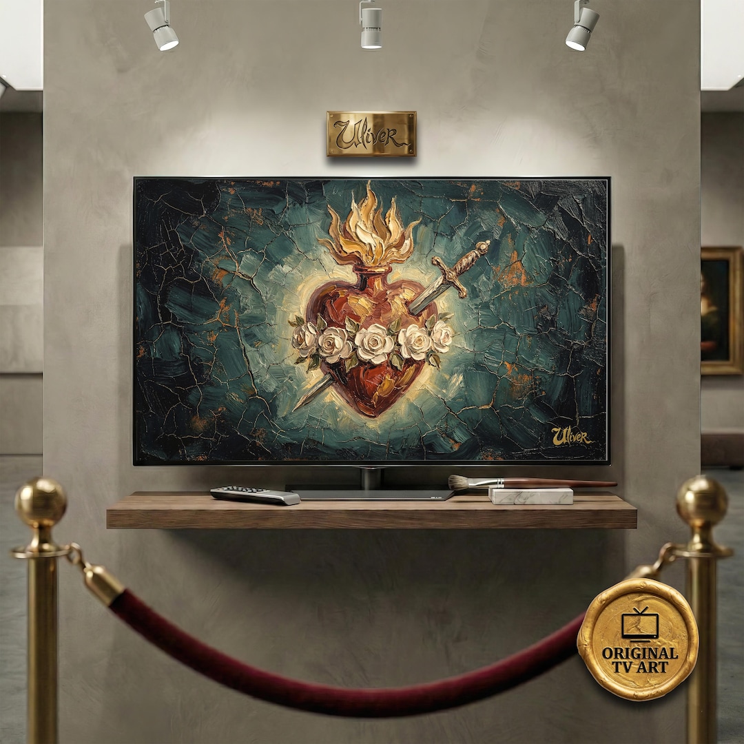 Vintage Immaculate Heart of Mary Oil Painting | Frame TV Art | Moody ...