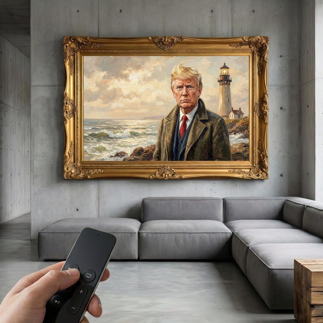 Donald Trump Lighthouse Storm Coast – Dramatic Ocean Frame TV Art | 8K ...