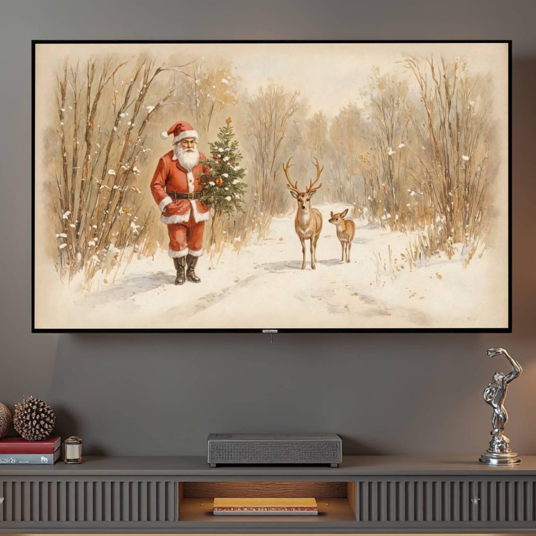 Vintage Christmas Santa Claus, Christmas Decor, TV Wall Art, Neutral ...