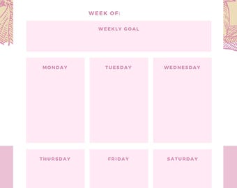Peach Floral Weekly Schedule Planner Canva Template - Etsy
