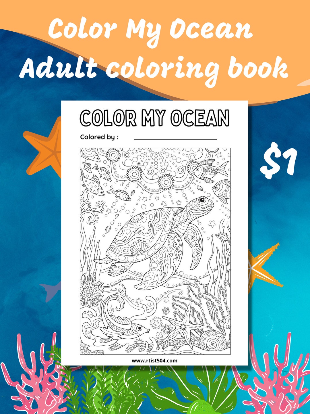 Ocean Coloring Book for Adults: Sea Creatures (PDF Printable) - Etsy