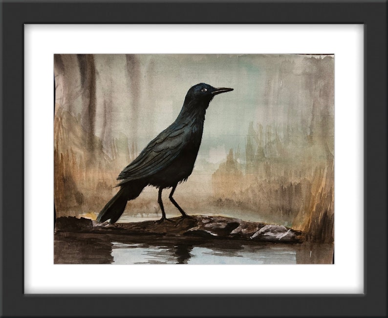 Black Bird Painting, 11 X 14 Watercolor on Paper Hand-painted by Me ...