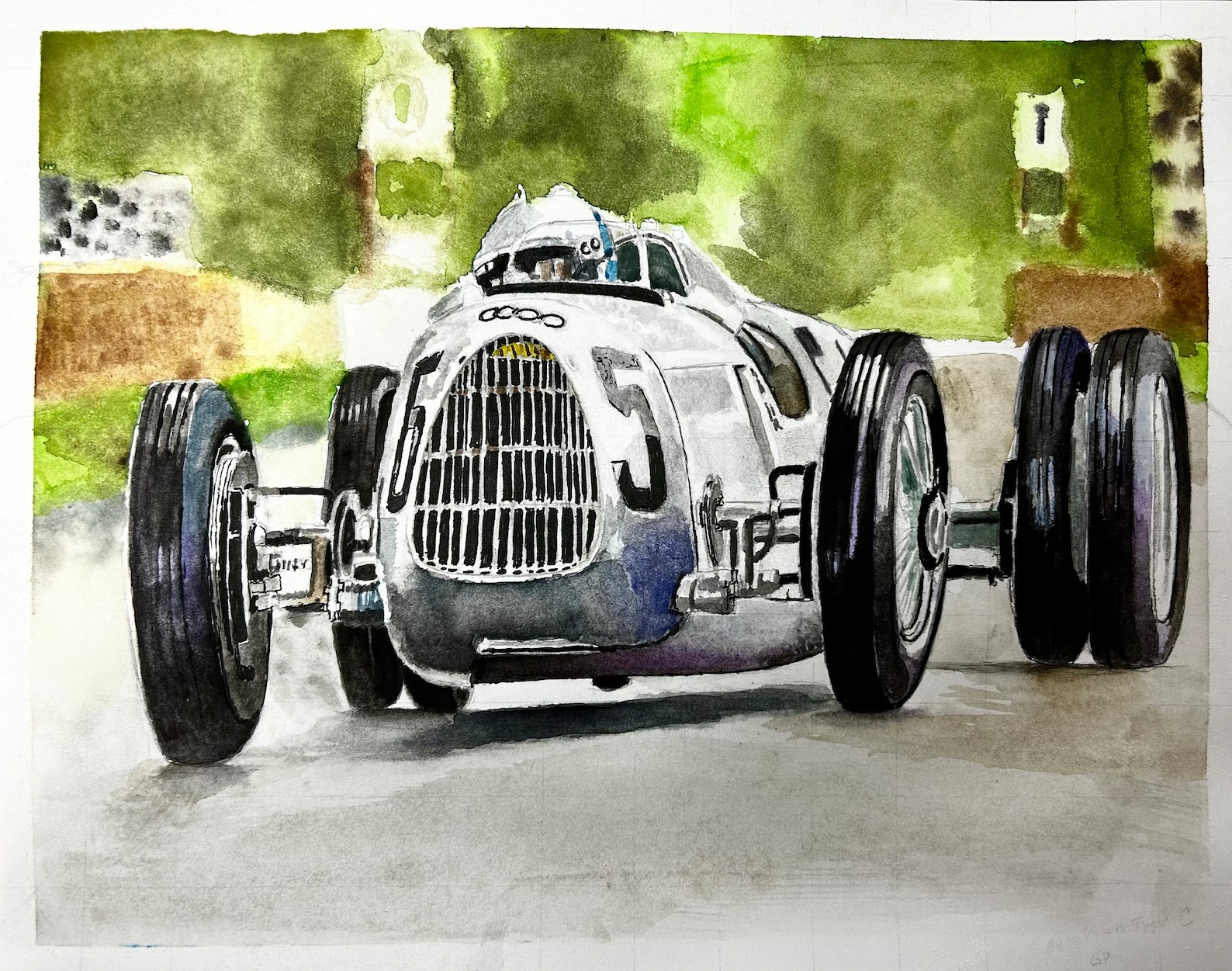 Classic Race Car Painting, 11 X 14 Watercolor on Paper Hand-painted by ...
