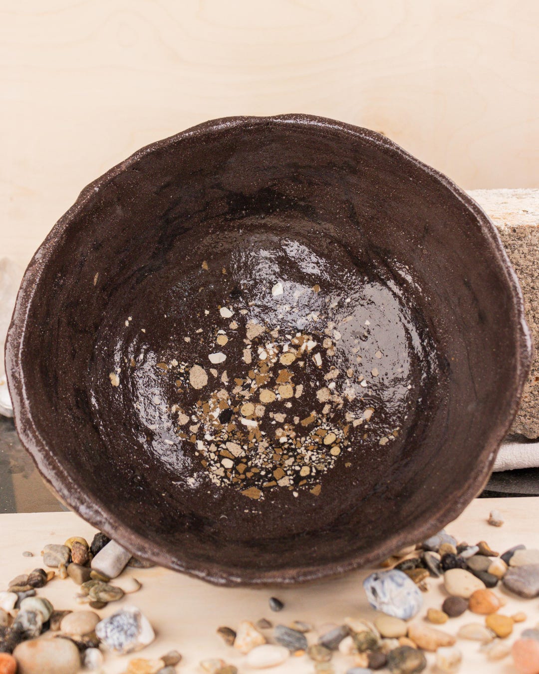 Handmade Large Ceramic Stoneware Bowl With Rock Texture Mosaic Natural ...