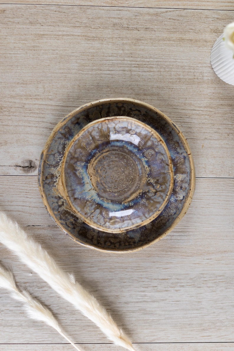 Handmade Stoneware Plate & Bowl Set for One, 2-piece Dessert Plate ...