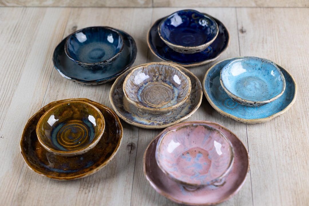Handmade Stoneware Plate & Bowl Set for One, 2-piece Dessert Plate ...