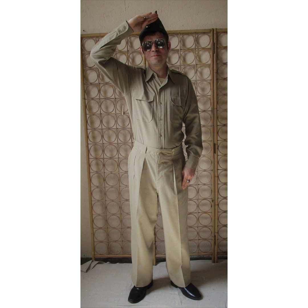 40's Vintage 2 Khaki Military Uniform Shirts and Pants Custom Made US ...
