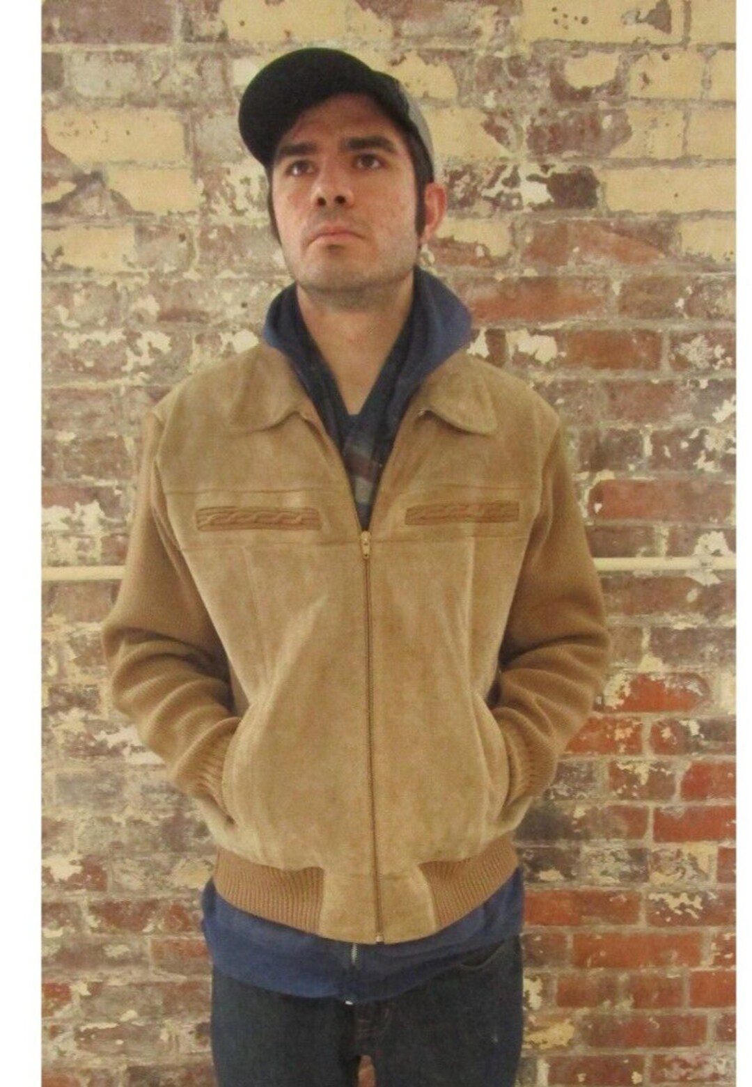 Vintage Suede Sweater Jacket 70's Men's Zip Front Shacket Size 42 Chest ...
