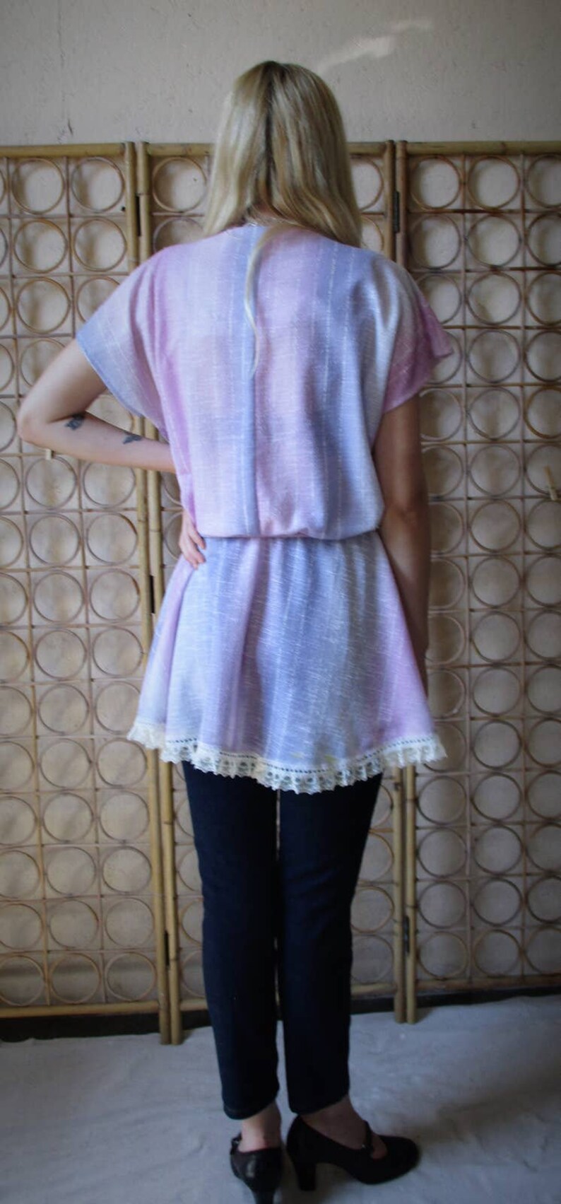 1980's Vintage Tunic Top Rainbow Pattern Cowl Neck Lace - Etsy