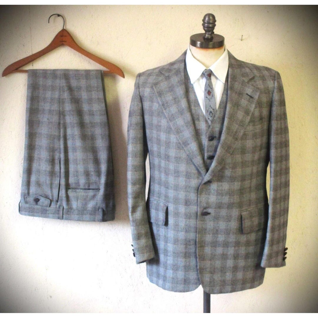 Vintage Cricketeer 3 Piece Black Red Check Suit Size 42R 34 X 31 US ...
